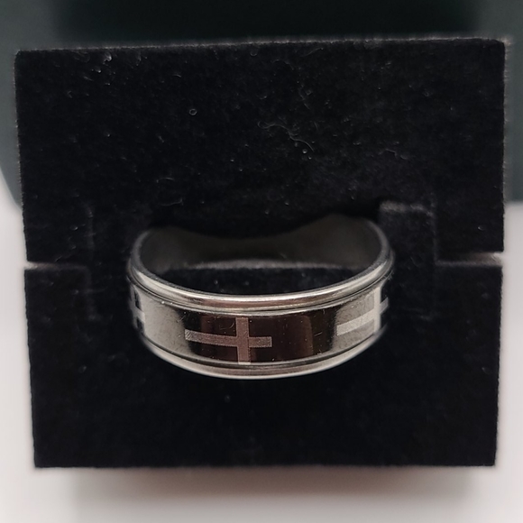 Accessories | Nwot Mens Band With Cross Ring Silver Black | Poshmark